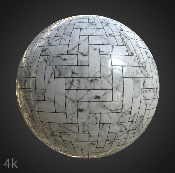 White Marble floor 3d texture PBR Herringbone High Res 4k Free