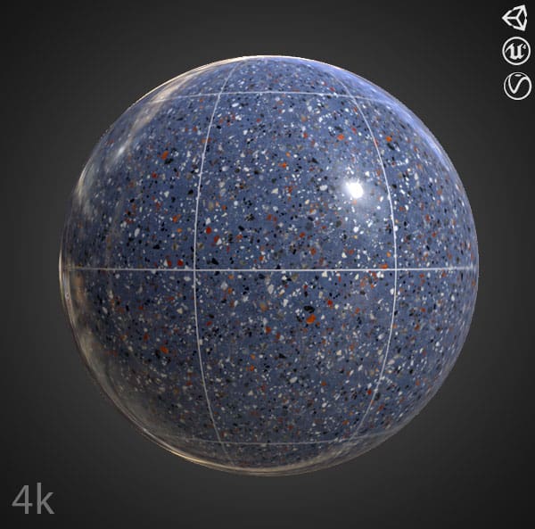 Blue Ceramic Floor Tile Terrazzo PBR Texture Substance Free