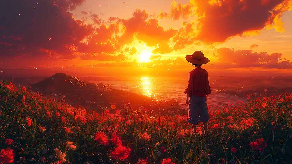 Luffy Sunset Wallpaper 4K - One Piece Anime HD Background Free Download